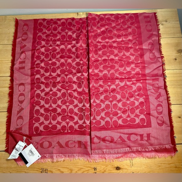 Coach | Accessories | Nwt Coach Signature Red Scarf Jacquard Oversized ...